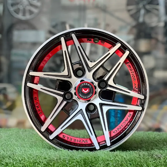 12 Inch Aftermarket Black & Red Twin-Spoke Alloy Rim