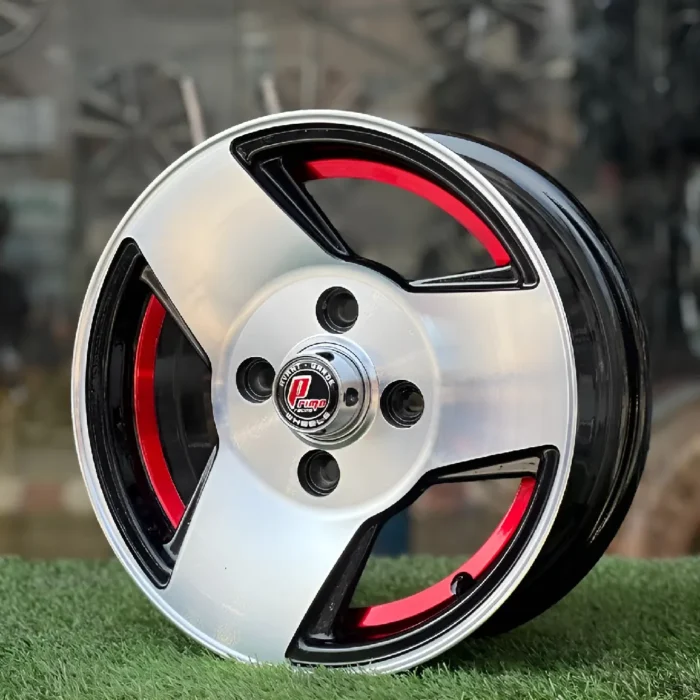 12 Inch Aftermarket Chrome and Red Blade Alloy Rim | Shiny Rims