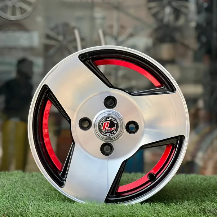 12 Inch Aftermarket Chrome and Red Blade Alloy Rim | Shiny Rims