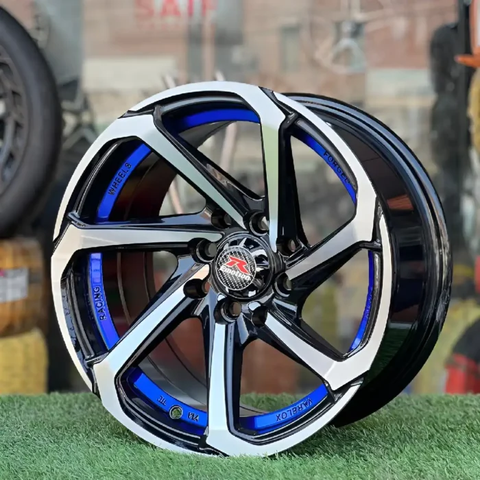 Order 13 Inch Aftermarket Black and Blue Vortex Alloy Rim