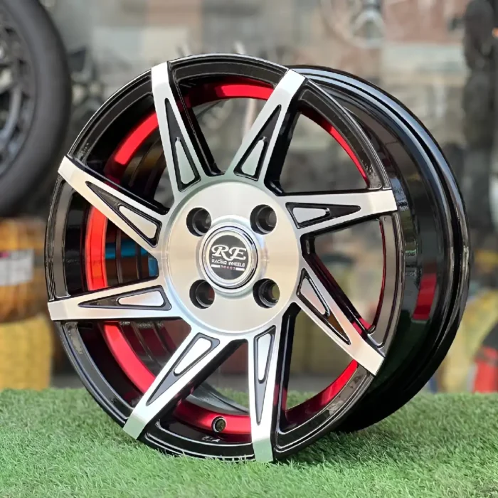 Order 13 Inch Aftermarket Black and Red Strike Alloy Rim | Sporty