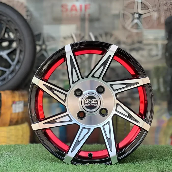 Order 13 Inch Aftermarket Black and Red Strike Alloy Rim | Sporty