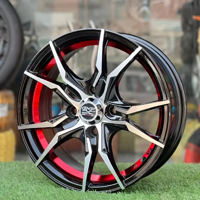 Order 13 Inch Aftermarket Black and Red Web Alloy Rim