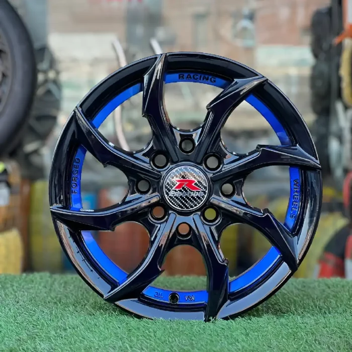 13 Inch Aftermarket Black and Blue Aero Alloy Rim